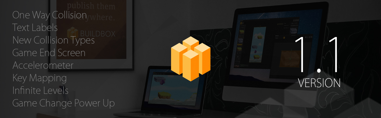 BuildBox 1.1 Features Banner - Buildbox | Game Maker | Video Game Software